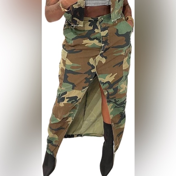 MICAS | Skirts | Nwt Cargo Army Fatigue Camouflage Camo Print Maxi ...